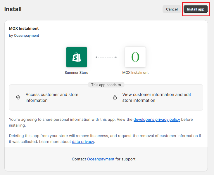Shopify-MOX – Operation Manual
